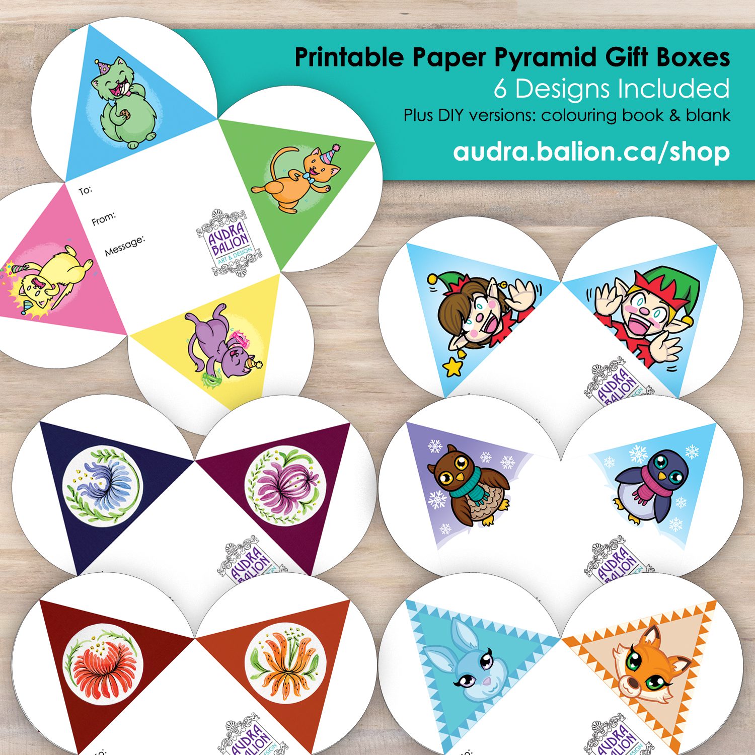 Printable Paper Pyramid Gift Boxes - Audra Balion